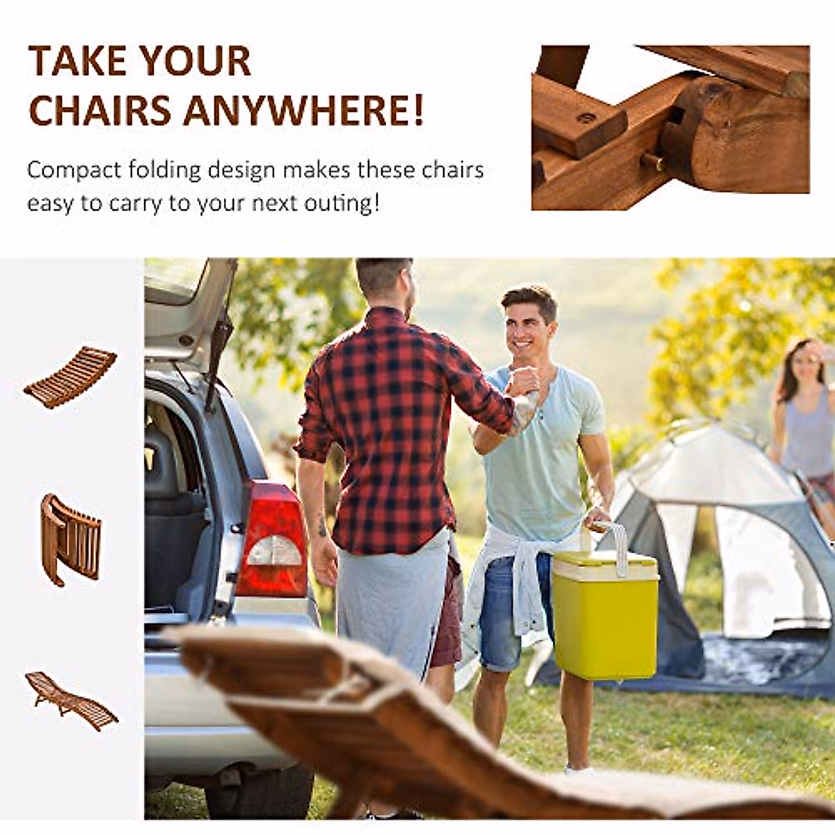 Outsunny Outdoor Chaise Lounge, Acacia Wood Folding Sun Lounger Chair with Cushion Pad for Patio, Garden, Lawn, Backyard, Cream White