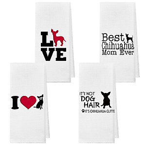 kunlisa Funny Chihuahua Dog Absorbent Kitchen Towels and Dishcloths 16×24 Inches Set of 4,Cute Chihuahua Lovers Gifts Hand Towel Dish Towel Tea Towel for Kitchen Bathroom Decor,Chihuahua Owners Gifts