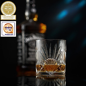 Whiskey Chilling Stones Gift Set - 6 Handcrafted Premium Granite Round Sipping Rocks - 2 Heavy Bourbon Glasses - Hardwood Presentation & Storage Tray - Elegant Gold Foil Gift Box by R.O.C.K.S.