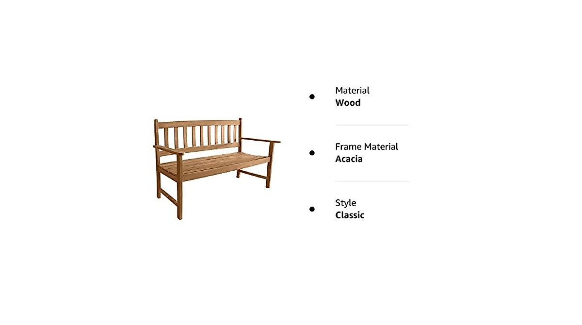 Outdoor Patio Bench - Sturdy Acacia Wood Seating for Outdoors