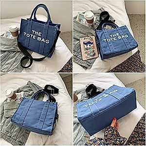 Canvas Tote Bags for Women Handbag Tote Purse with Zipper Shoulder Bag Crossbody Bag for Office, Travel, School (Blue)