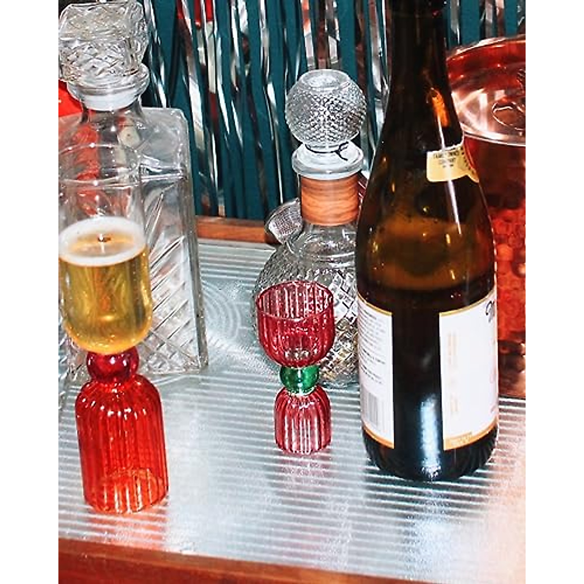 ban.do Cocktail Measuring Jigger, Double Jigger Shot Glass, 1/2 and 1 Shot Measuring Cup, Pink Glass Bar Tool, Tipsy Turvy