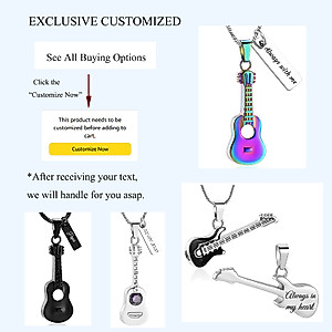 Yinplsmemory Cremation Jewelry for Ashes Guitar Urn Necklace for Ashes Customize Stainless Steel Memorial Pendant Keepsake Urn-Customize Available