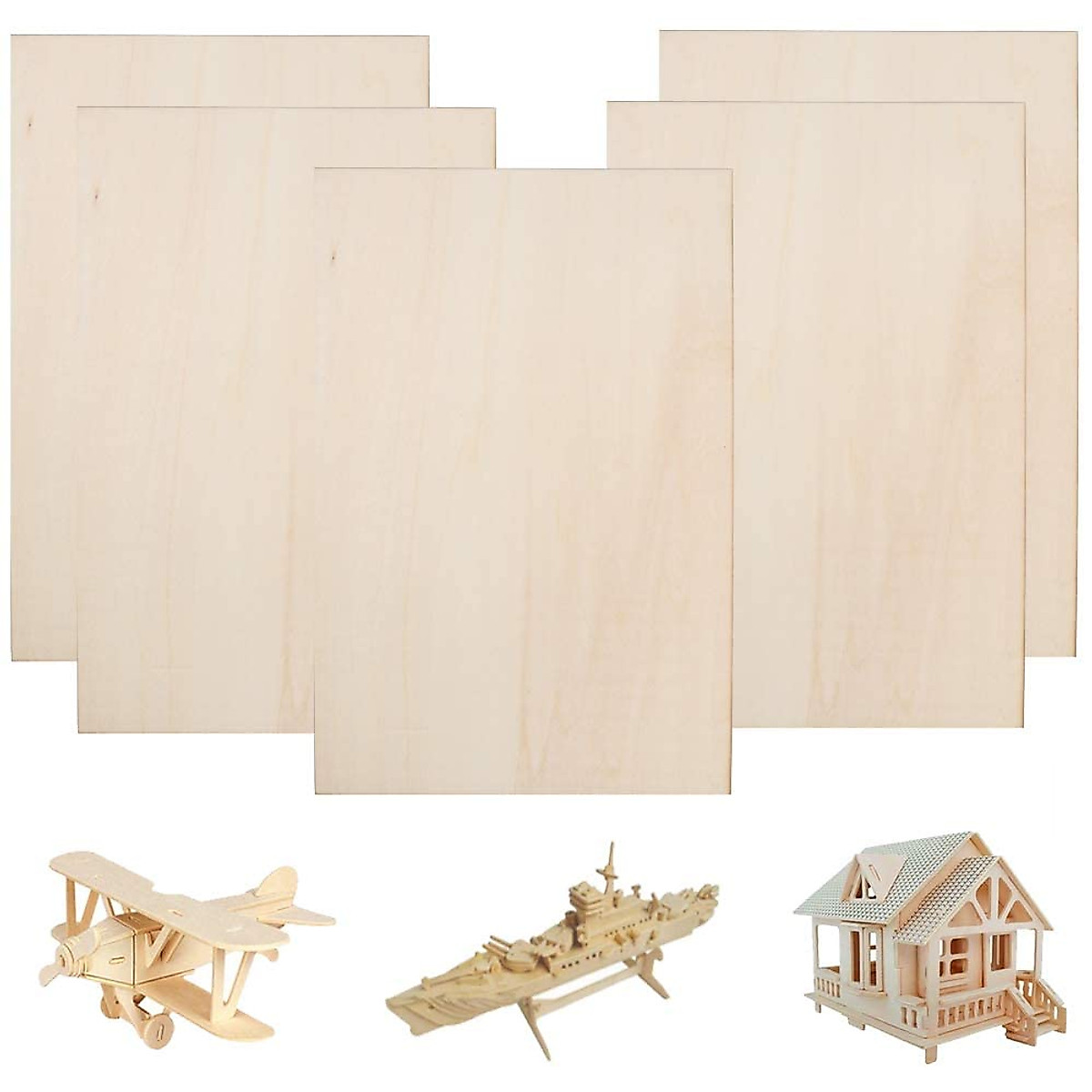 FOGAWA 5Pcs Balsa Wood Sheets 1/16 x12x8 Inch Plywood Sheets Unpainted Thin Natural Unfinished Wood Hobby Wood Board for Making Mini House Airplane Ship Boat DIY Model