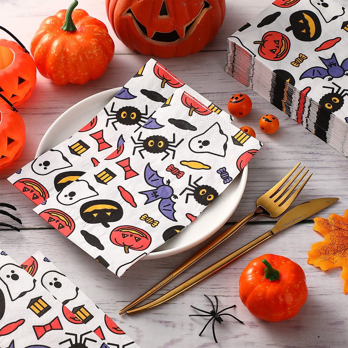 100 Pcs Halloween Napkins Paper Halloween Guest Napkins Christmas Napkins Paper Christmas Guest Napkins Halloween Christmas Napkins Disposable Cocktail Napkins Paper for Party Bathroom