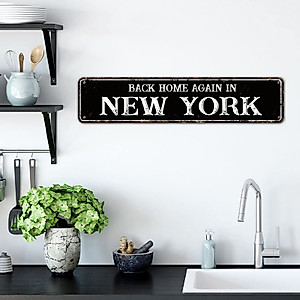 Customized Country Metal Plaque Back Home Again in New York Signs Our First Christmas in City/State Metal Signs Outdoor for Office Yard Room Home Décor 4x18in
