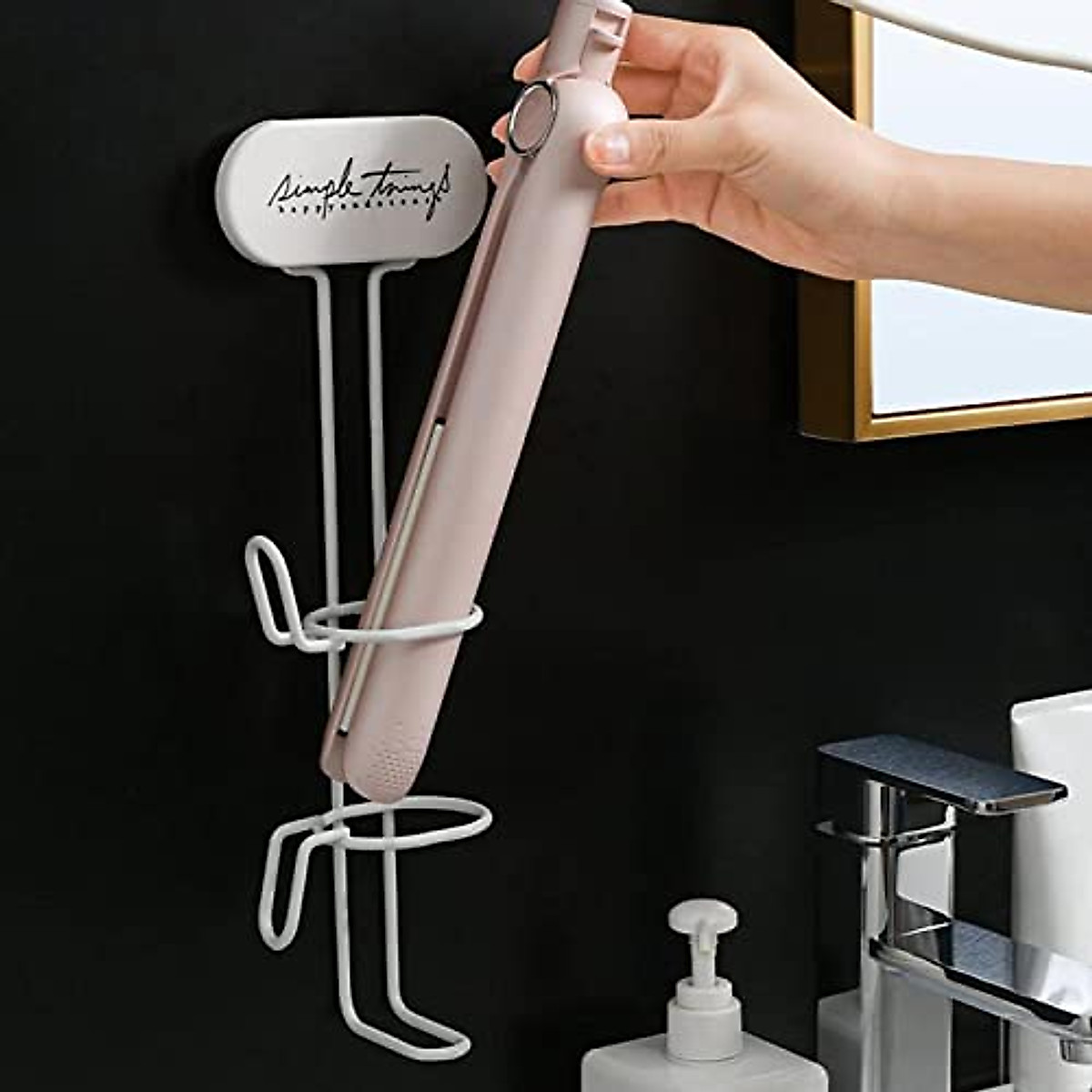 yotijay Farmhouse Metal Wire Bathroom Wall Mount Curling Iron Holder Hair Styling Tool Organizer Storage Basket Iron, Curling, White