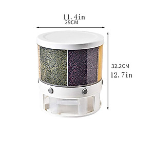 HJSQ Rice Dispenser 22LB Food Dispenser 6-Grid Rotating Rice Storage Container, Rice Bucket with Measuring Cup Dry Grain Food Storage box