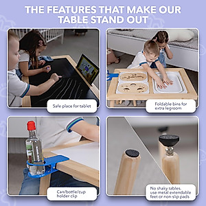 Cateam Sensory Table for Kids and Toddlers - 3 Foldable Storage Bins - Educational Wooden Puzzle Inserts - Play Sand Activity Table with Lids for Study and Dining - Indoor Gift Set for Boys and Girls