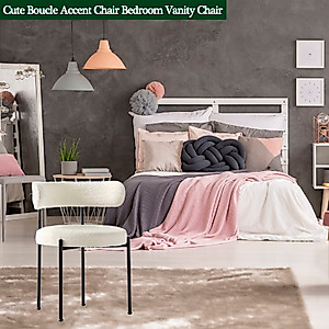 QQXX Upholstered Dining Chairs Cute Boucle Chair,Mid Century Modern Dining Chair for Kitchen Dining Room,Comfy Sherpa Accent Chair Vanity Chair Side Chairs with Metal Legs(Set of 4, White Black)