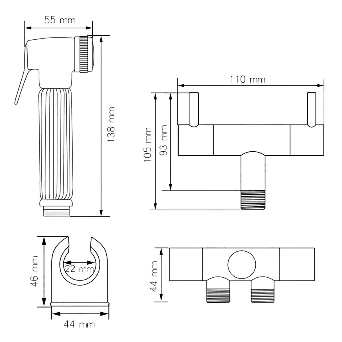 JIYTG Handheld Toilet Bidet Sprayer Set Kit Toilet Bidet Sprayer Head Toilet Spray Gun Attachment Brass Cold Water Double Handle with Hose Bidet Shower for Toilet