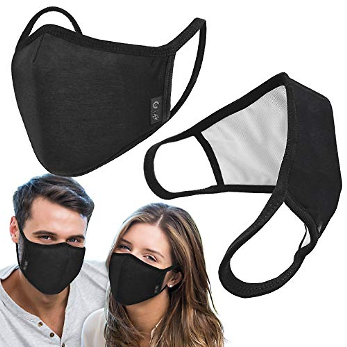VVUPIC 2-Pack Unisex Cloth Washable Reusable Cover-100% Cotton 3 Layer black outdoor
