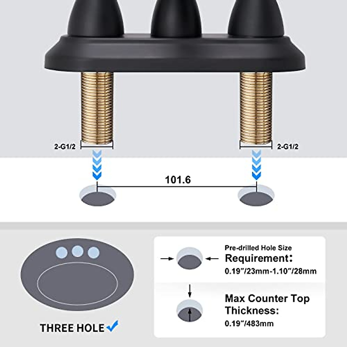 BRAVEBAR 4 Inch Bathroom Sink Faucet Black - 2 Handle Centerset Bathroom Faucets | 360° Swivel Spout Vintage Vanity Faucet Bathroom with Pop-up Drain Assembly and Water Supply Hoses Matte Black
