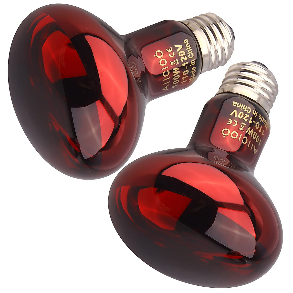 Aiicioo Reptile Red Heat Lamp Bulb - 100W Infrared Basking Spot Light for Breaded Dragon Heat Light Bulb for Gecko Iguana Snake Ball Python Night Time