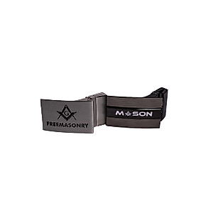 Masonic Men’s Belt - Leather Reversible Belt with Black & Tan Color Options - 2 Buckles for Every Occasion (Freemasonry Symbol & Mason Lettering) - Waist Size 42” & Under - Casual/Formal Men’s Belt