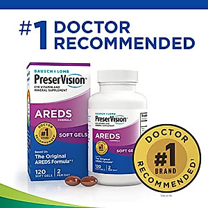 Bausch + Lomb PreserVision AREDS Eye Vitamin & Mineral Supplement, 120 Count Bottle (Soft Gels)