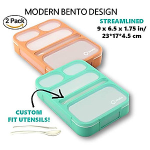 Bento Box for Adults Kids Lunches, Meal Prep Lunch-Boxes for Women Girls Boys | Leakproof Snack Containers for Toddlers Portion Control Container BPA Free | Green + Orange, 5 Compartments, 2 pack