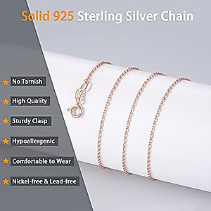 Jewlpire 925 Sterling Silver Chain Necklace for Women Girls, 1.3mm Cable Chain Rose Gold Chain Shiny & Sturdy Women's Chain Necklaces, 18 Inch