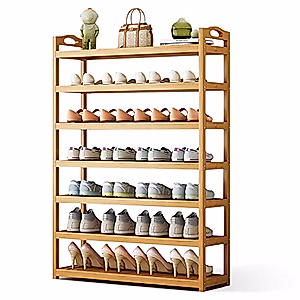 QUMENEY 7 Tier Bamboo Shoe Rack for Entryway,Tall Shoe Rack Storage Organizer, Free Standing Sturdy Shoe Shelf for Bedroom Doorway Living Room Balcony Closet Free Standing, 35.4 x 9.8 x 45.3 inch