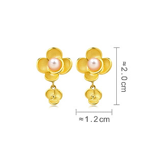 CHOW SANG SANG 999.9 24K Gold Floral Drop Earrings for Women and Wedding Occasion 90230E