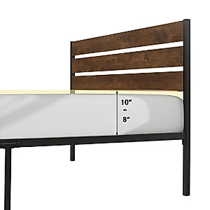 ACQCA Queen Size Bed Frame with Wooden Headboard and Footboard, Industrial Platform Bed with Heavy Duty Metal Slat Support, Under Bed Storage,Free Noise,No Box Spring Needed, Brown