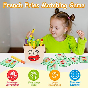 Montessori Toys for 2 3 4 5 Year Old, Wooden Burger Stacking Toys and French Fries Matching Games, Educational Fine Motor Toys for Toddlers Preschool Learning Pretend Play Food for Kid Boy Girl Gift