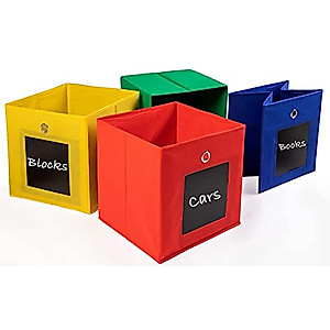 PINKBlUE Set of 4 Foldable Fabric Basket Bins, Collapsible Storage Organizer Cube 10.5 x 10.5 x 11 inch for Nursery, Playroom, Kids, Living Room