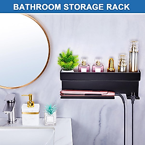 WAYASI Blow Dryer Holder Wall Mounted Hair Straightener Holder, Blow Dryer and Curling Iron Holder for 7 in 1 Styler Attachments, Black Hair Dryer Holder, Bathroom Hair Tools Organizer and storage