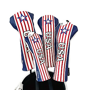 HELLO NRC Golf Club Covers USA Driver Headcover Fariway Wood Covers Hybrid with Interchangeable Numbered Labels Suitable for All Brands …
