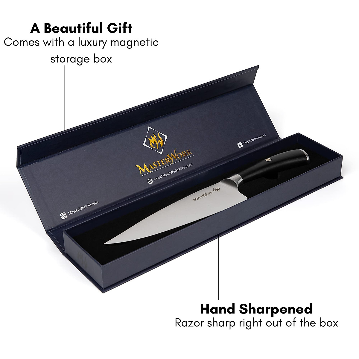 MasterWork Origin Series Chef Knife - 8 Inch Full Tang Blade - Forged High Carbon German Stainless Steel - Professional Ultra Sharp Kitchen Knife