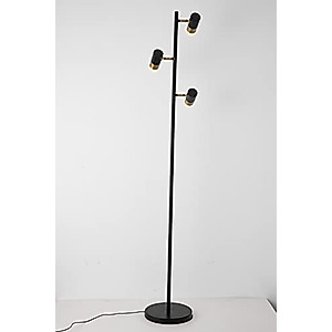 ADISUN LED Tree Floor Lamp for Living Room,Bedroom Black Standing Floor Lamp for Office,Bedroom,Dimmable Tall Lamp for Reading with 3 Adjustable Heads,Remote Control