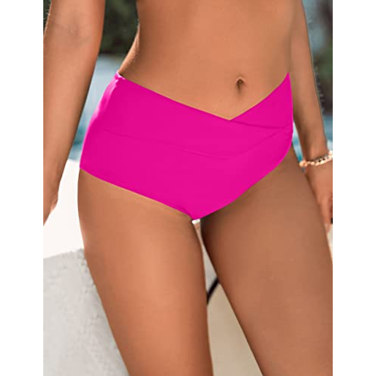 Blooming Jelly Womens High Waisted Bikini Bottom Black Swimsuits Tummy Control Bathing Suit Bottoms（Medium,Hot Pink