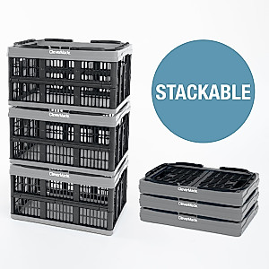 CleverMade 16L Collapsible Reusable Plastic Grocery Shopping Baskets; Small Foldable Storage Crates with Handles, 3 Pack, Charcoal