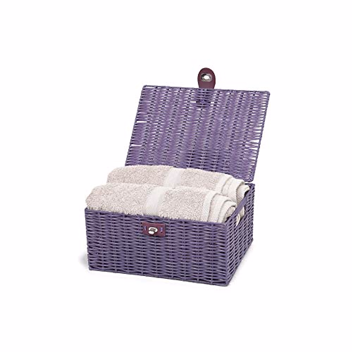 ARPAN Large Resin Woven Storage Basket Box with Lid & Lock, Purple
