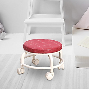 figatia Rolling Stools with Wheels Low Height Rolling Stool Portable Comfortable Household Small Shoe Stool Seat Pulley Wheel Stool for Home Kitchen, Red