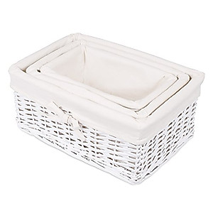 BIRDROCK HOME Woven Willow Baskets with Liner for Storage and Laundry - Set of 5 - Rectangular Hamper Bins with Lids - Decorative Wooden Wicker Basket for Organizing Blankets - Baby Organizer - White