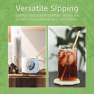 Ibambo 250 Pack Disposable Bamboo Powder Straws - 7.88" Compostable Single Wrapped Drinking Straws | Durable Disposable Straws for Hot & Cold Drinks | Biodegradable Straws for Commercial or Home Use