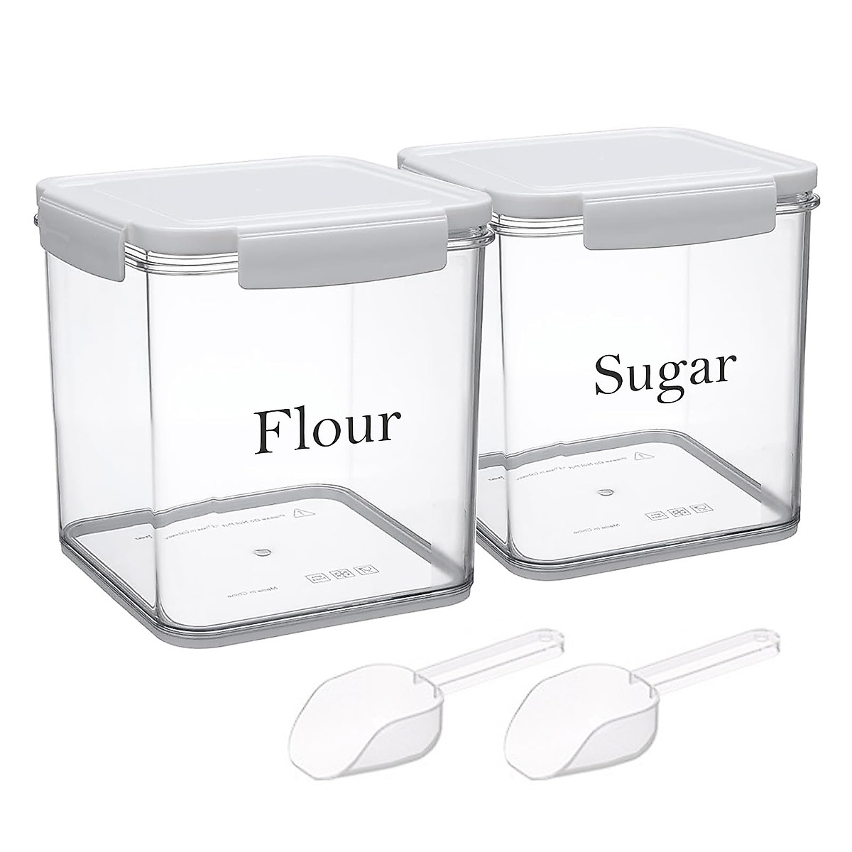Yomjarl Set of 2 Large Food Storage Jars 4L - Airtight Containers with Lids, White with Free Spoon-Kitchen Canisters for Sugar,Flour,Coffee,Pantry Organization(2 PACK OF 4L)