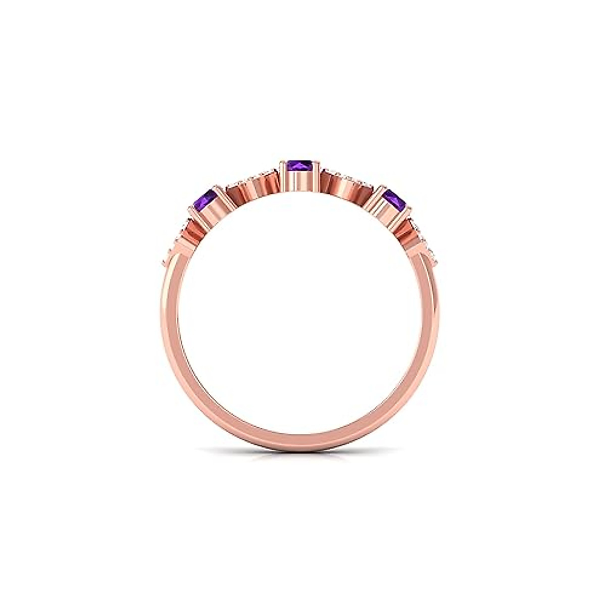 Natural Amethyst Diamond Half Eternity Band for Women, AAA Quality, Anniversary Ring (Ready to Gift), 14K Rose Gold, Size:US 8.00