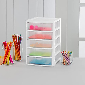 Sterilite Clearview Small Clear Plastic Stackable 5 Drawer Storage System for Desktop and Drawer Household Organization for Stationary or Pens, 8 Pack