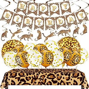 Civaner 25 Pieces Cheetah Happy Birthday Decorations Leopard Print Banner Leopard Balloons Leopard Print Plastic Tablecloth Cheetah Print Streamers for Boy Girl Baby Shower Supplies Decorations