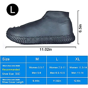 Shiwely Silicone Waterproof Shoe Covers, Upgrade Reusable Overshoes with Zipper, Resistant Rain Boots Non-Slip Washable Protection for Women, Men (L (Women 7.5-11, Men 6.5-10.5), Black)