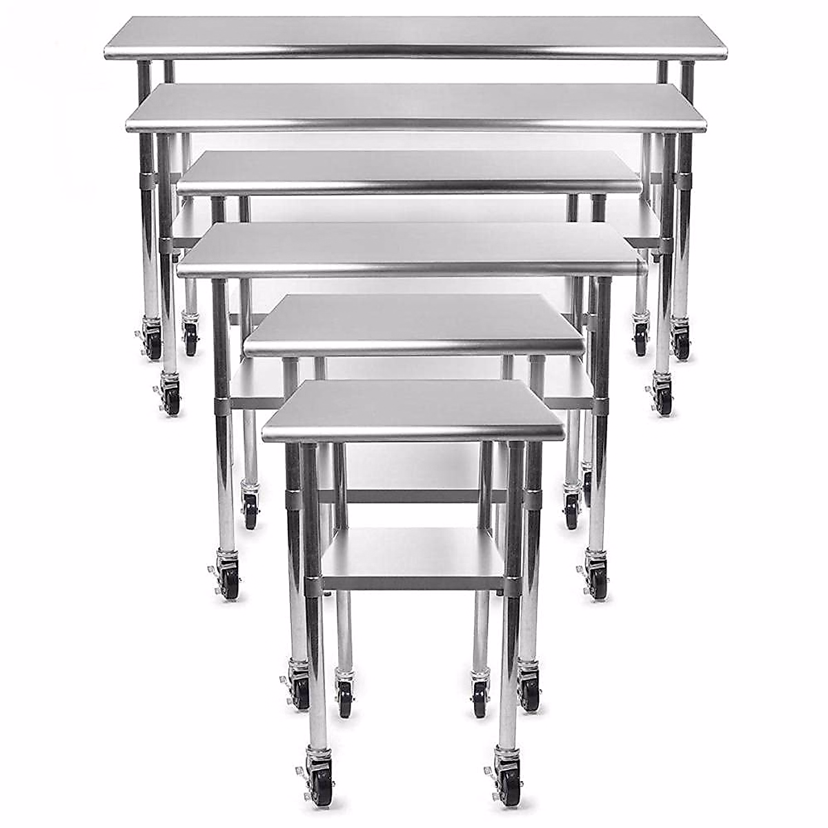 MySit 4 inch Work Table Caster Wheels for Commercial Kitchen Prep Tables, Expanding Stem Casters Set of 4 with Locking Brakes Fit Both 1-1/2" and 1-5/8" Leg Tube Adapter for Stainless Steel Worktable