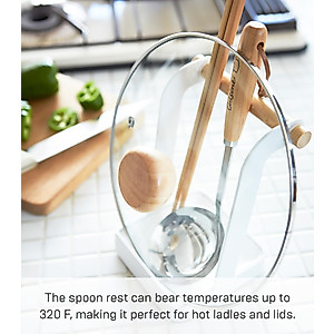Yamazaki Home Ladle & Lid Rest - Kitchen Utensil Organizer Stand For Cooking, Steel + Wood, Water Resistant, No Assembly Req.