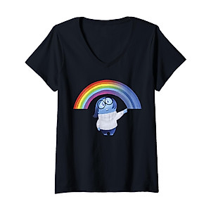 Womens Disney Inside Out Sadness Rainbow V-Neck T-Shirt