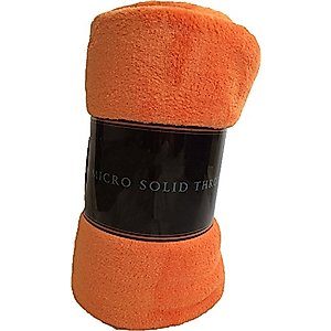 Decotex Warm & Cozy Super Soft Plush Solid Fleece Throw Blanket (50"x60", Orange)