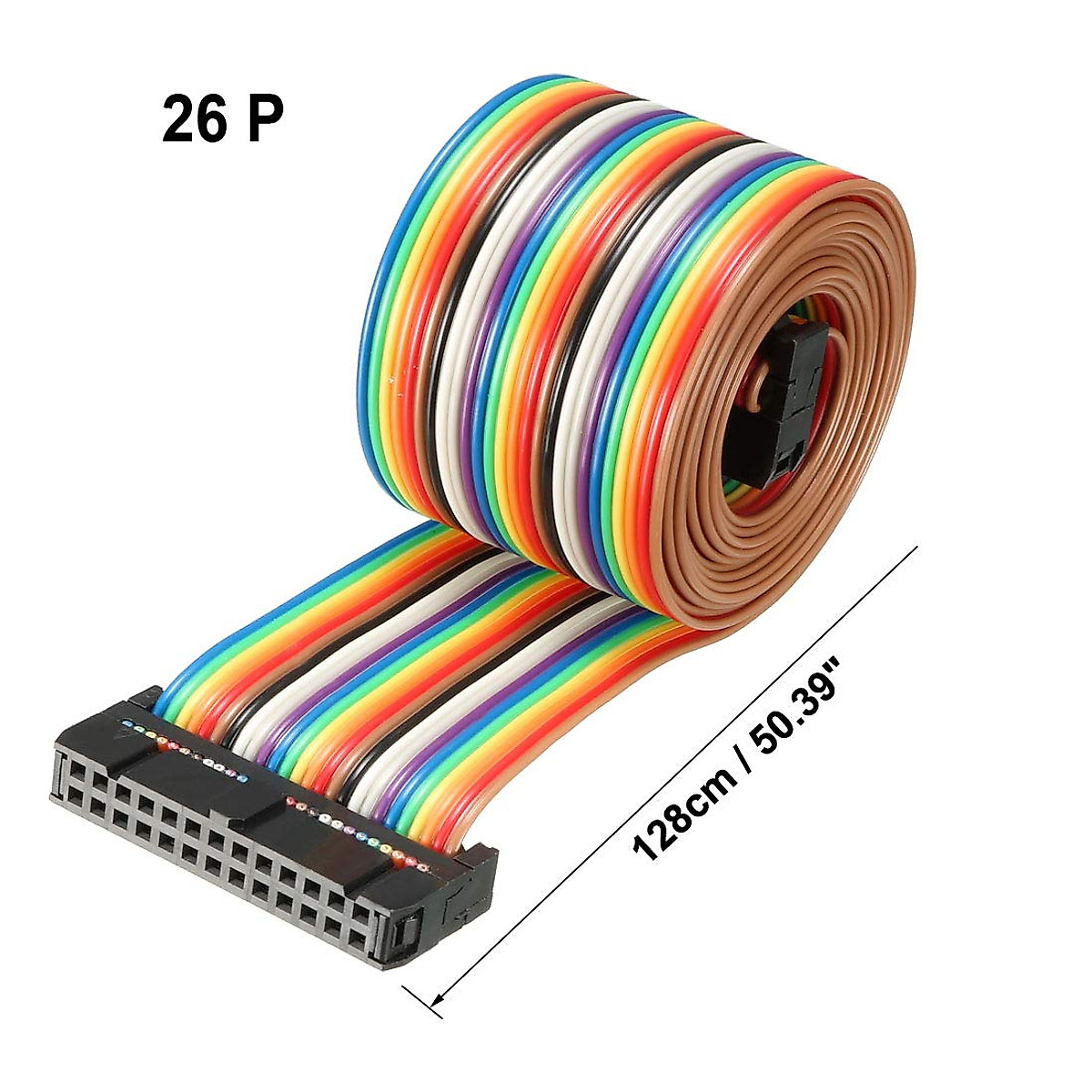 uxcell IDC Rainbow Wire Flat Ribbon Cable 26 Pins 128cm Length 2.54mm Pitch Type-B