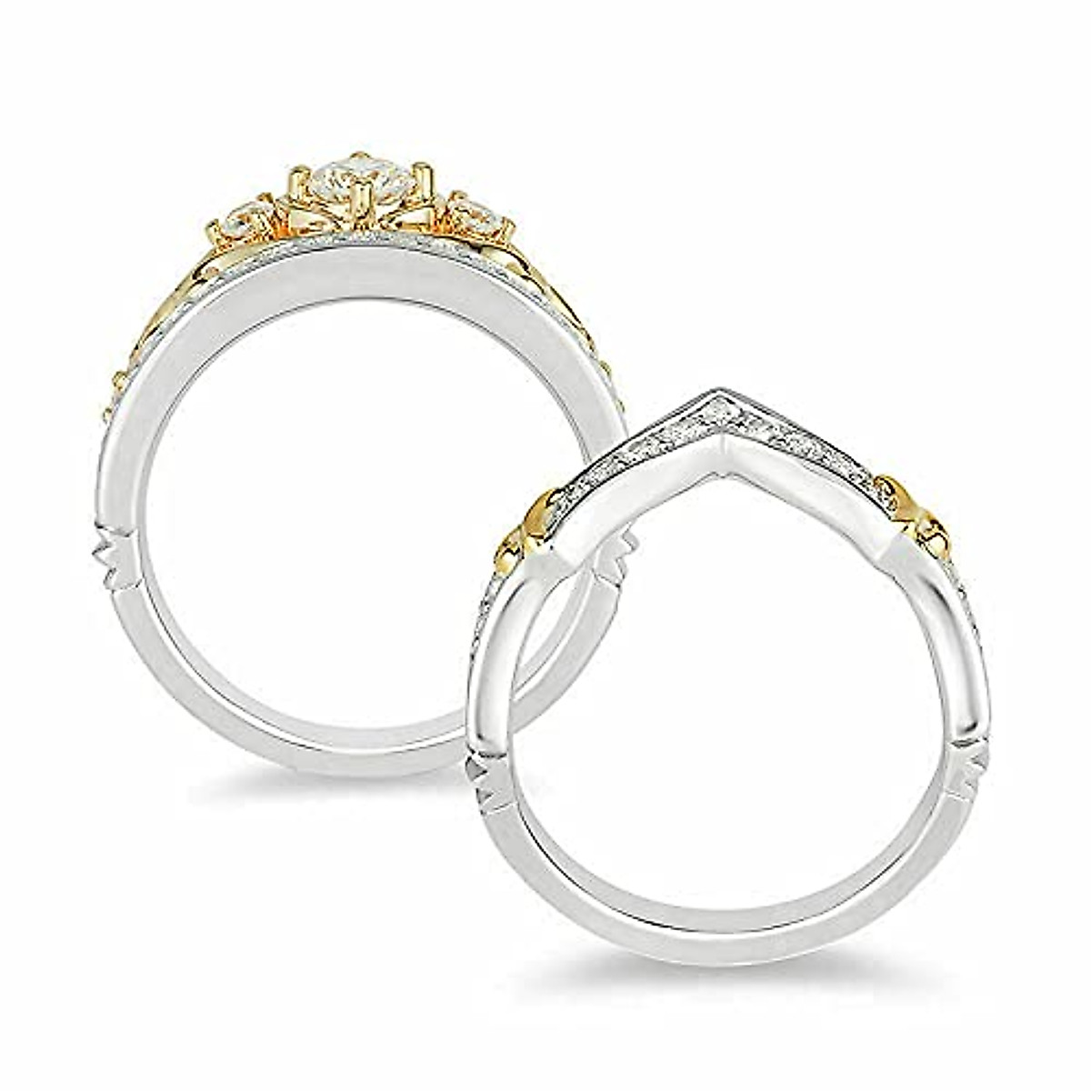 Tishya Jewellers Enchanted Disney Cinderella 2.0 CT. T.W. Diamond Crown Bridal Set 14K Two-Ton FN (7)