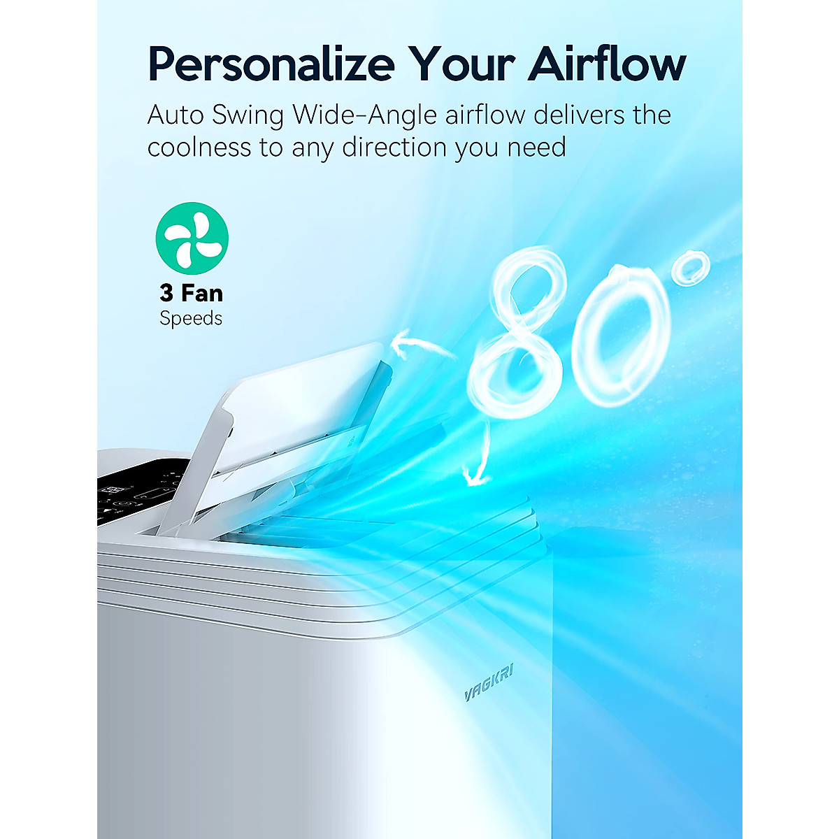 VAGKRI Portable Air Conditioners 12000 BTU, 3-in-1 AC Unit with Fan & Dehumidifier Cools up to 400 sq. ft, Portable AC with ECO Mode, 3 Fan Speeds, Auto Swing, 24H On/Off Timer, Remote Control