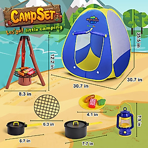 FUN LITTLE TOYS Kids Play Tent with Camping Toys, Toddler Tent with Battery Lantern, Kids Pop Up Tent Indoor Outdoor Toys Birthday Gifts for Girls Boys